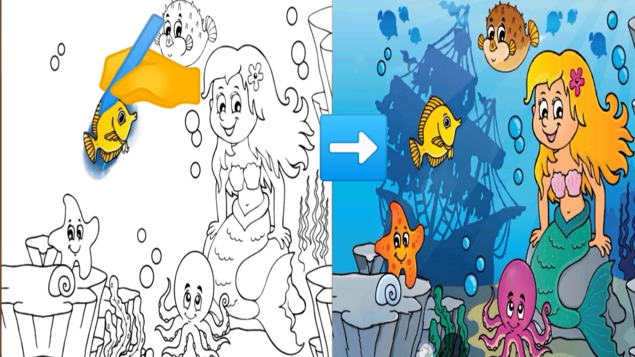 Jal Pari Drawing, Painting and Coloring | machli jal ki rani hai ...