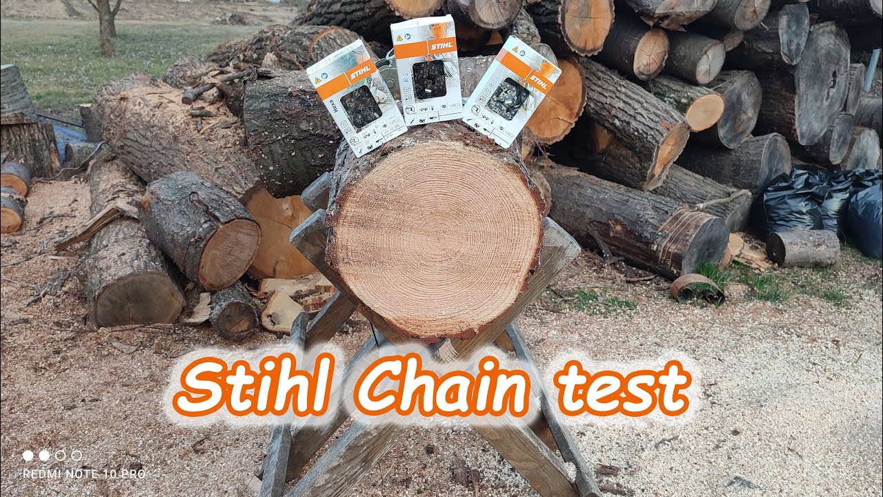 Stihl chain test in pine (fenyőben) RS vs. HEXA vs. RSL - YouTube
