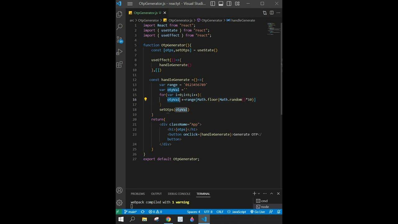 Generate Otp When Button Click In React Js Random Otp Generator React Js Youtube