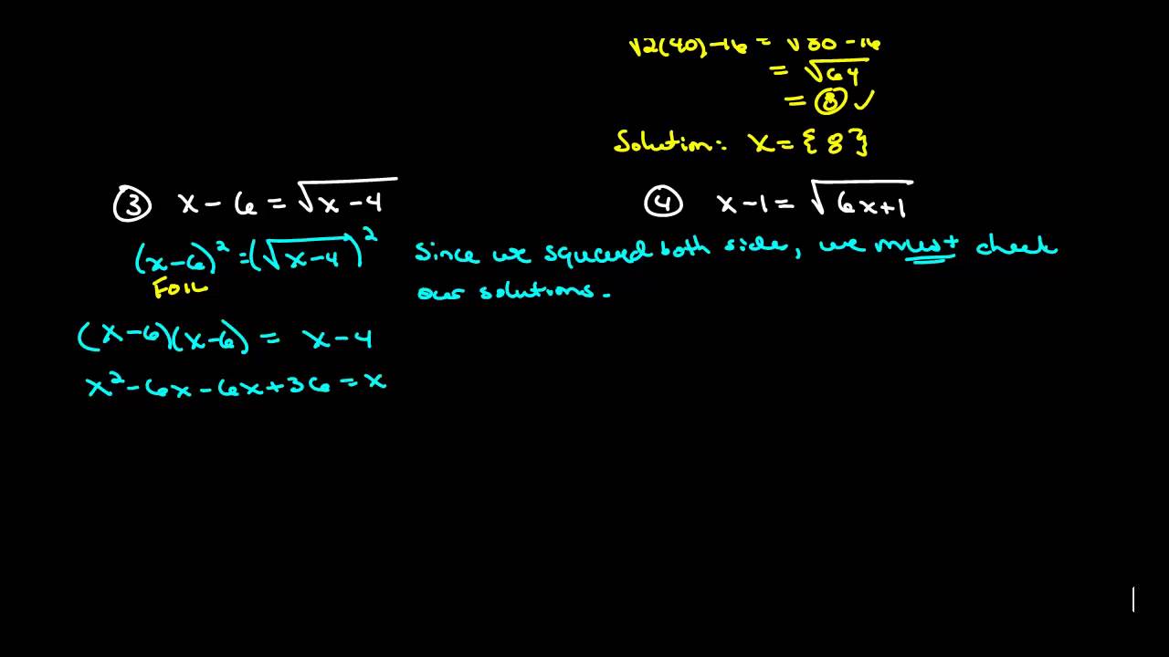 Solving Radical Equations by Squaring - YouTube