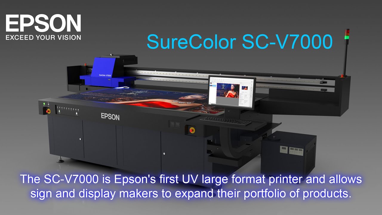 EPSON SURECOLOR V7000 10-COLOR 4' X 8' UV FLATBED PRINTER - YouTube