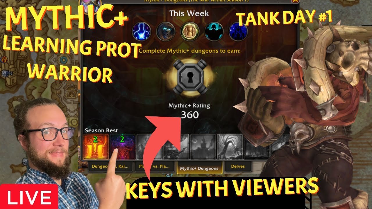 🔴LIVE - Viewer Keys - Learning Prot Warrior DAY 1 - War Within World of Warcraft - YouTube