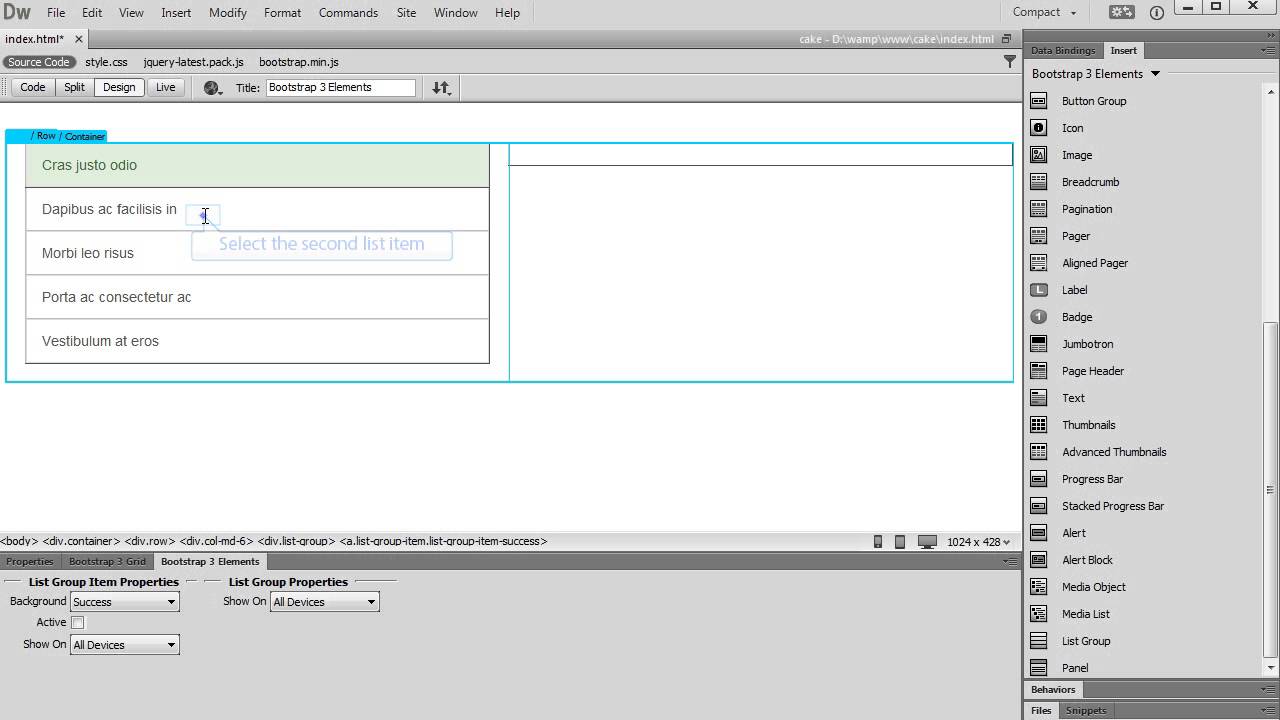 Using DMXzone Bootstrap 3 List Group and Panel Elements - YouTube