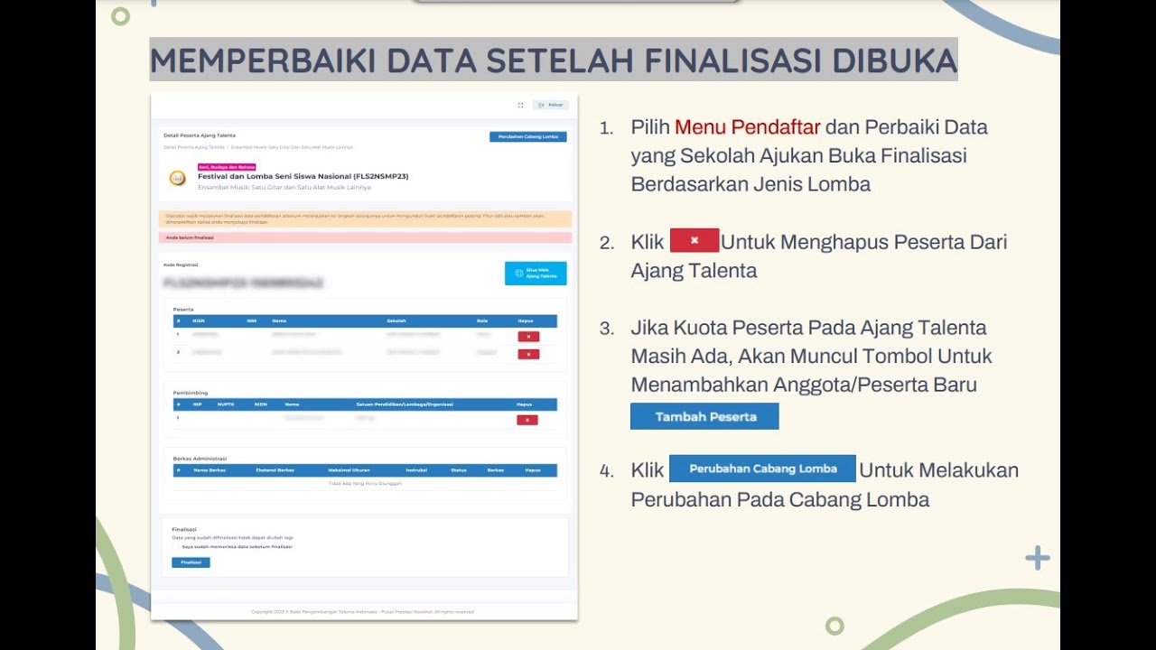 Cara Merubah Data Pendaftaran Peserta O2SN, FLS2N Yang Sudah Finalisasi ...