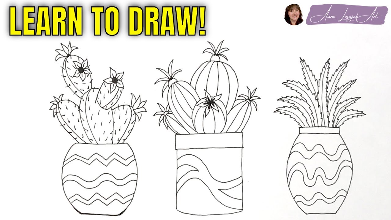 How to Draw Cute Plants for Beginners - Easy Cactus Drawing Step by ...