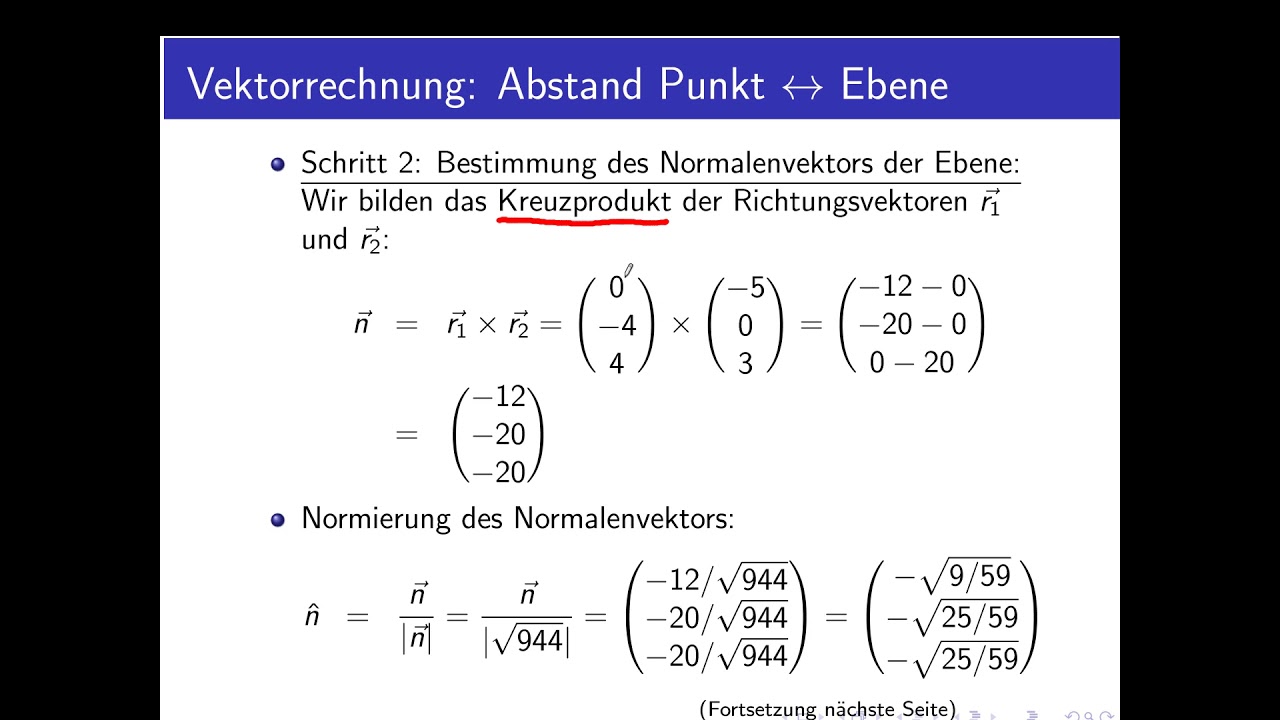 Vektorrechnung Teil 23: Beispiel für Abstand Punkt/Ebene im Raum - YouTube