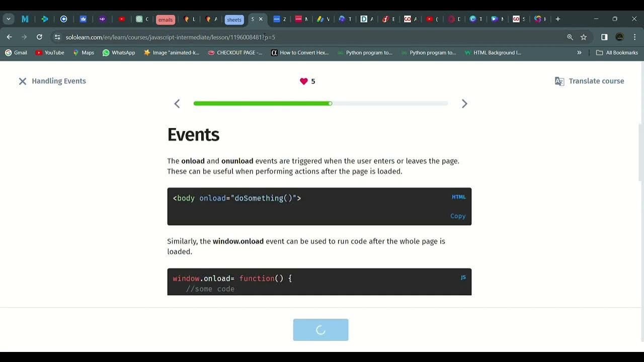 20 Handling Events Javascript Intermediate Sololearn Youtube