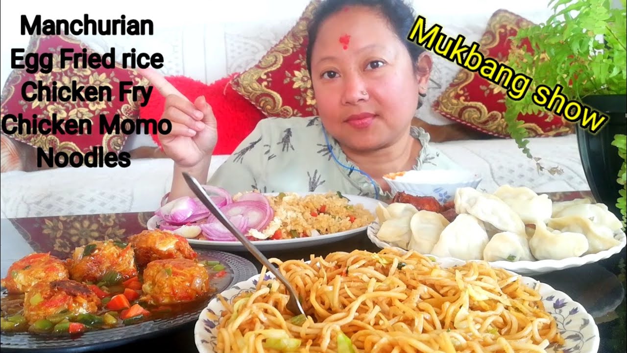 Eating Egg Fried rice,Chicken momo, Chicken Fry, Manchurian & Veg ...