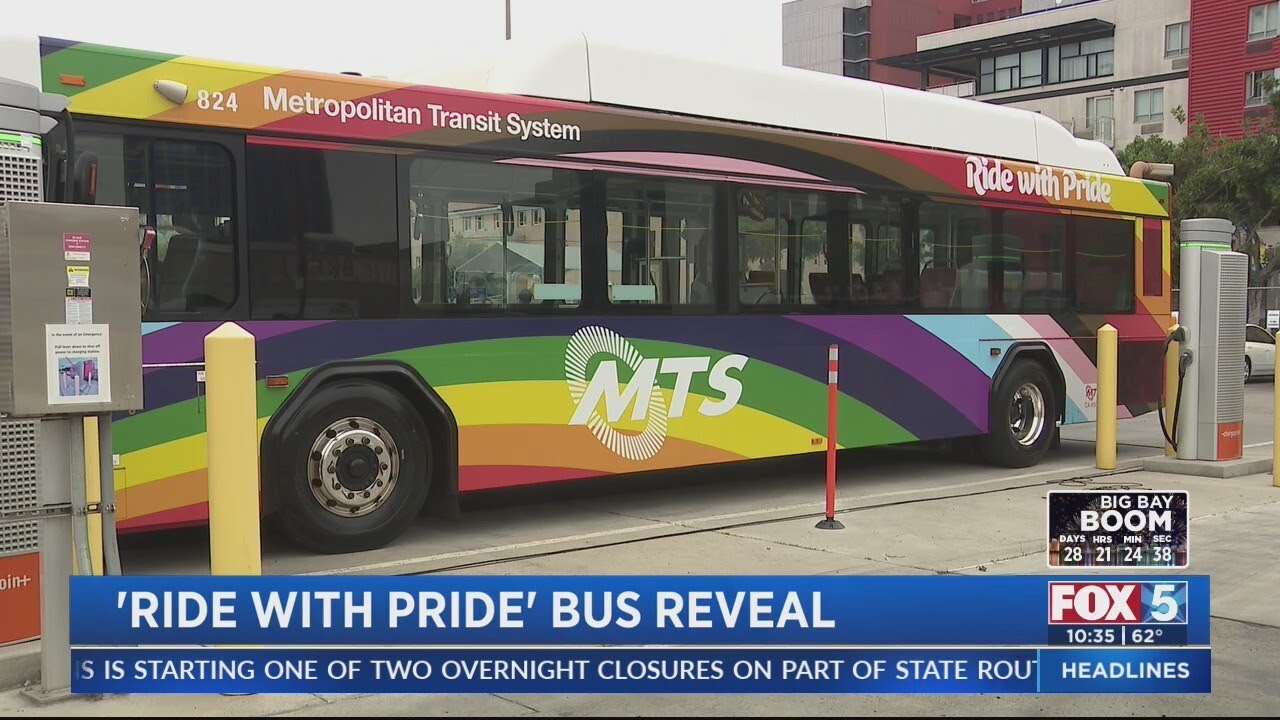 'Ride With Pride' MTS bus debuts for Pride Month in San Diego - YouTube