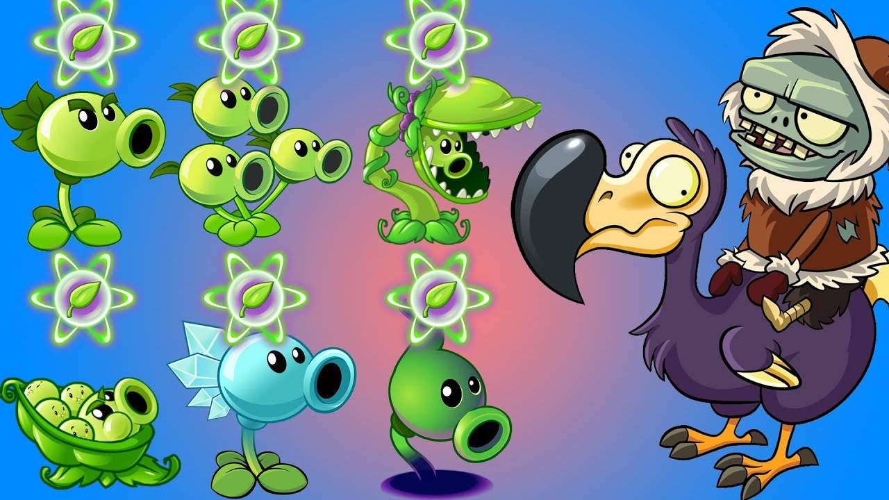 PVZ 2 Challenge - All PEASHOOTERS Level 1 vs Dodo Rider Zombie Level 15 ...