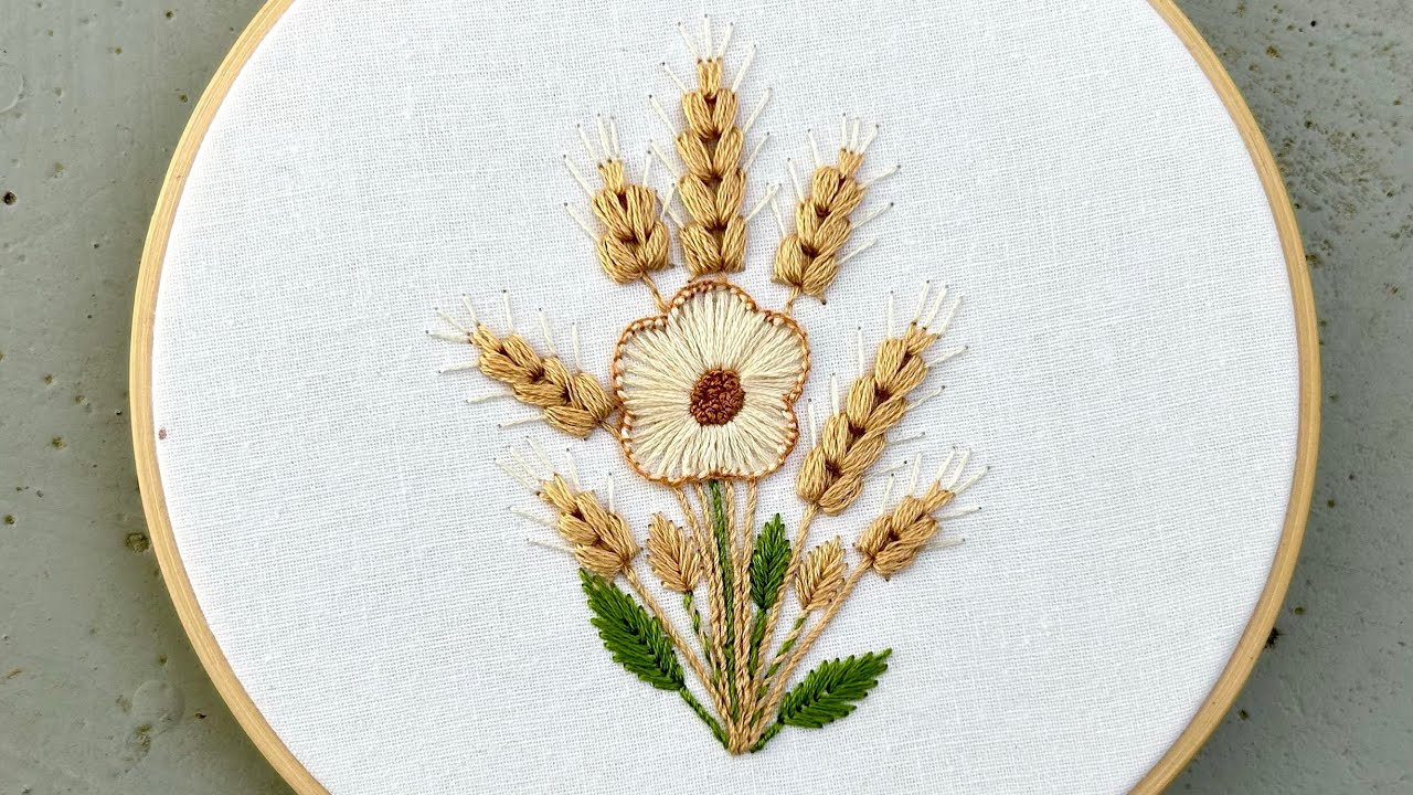Wheat with Flower Embroidery. Wheat Embroidery. How to embroider wheat ...