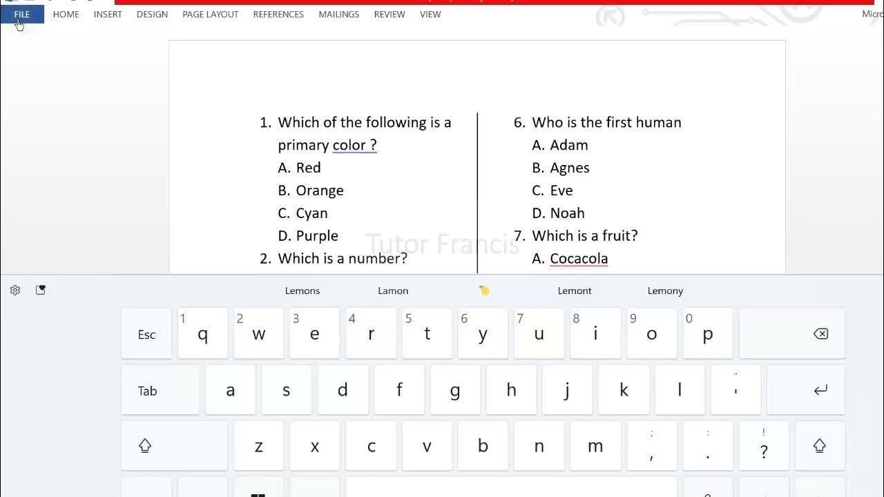 How to type and print double column vertical multiple choice questions ...