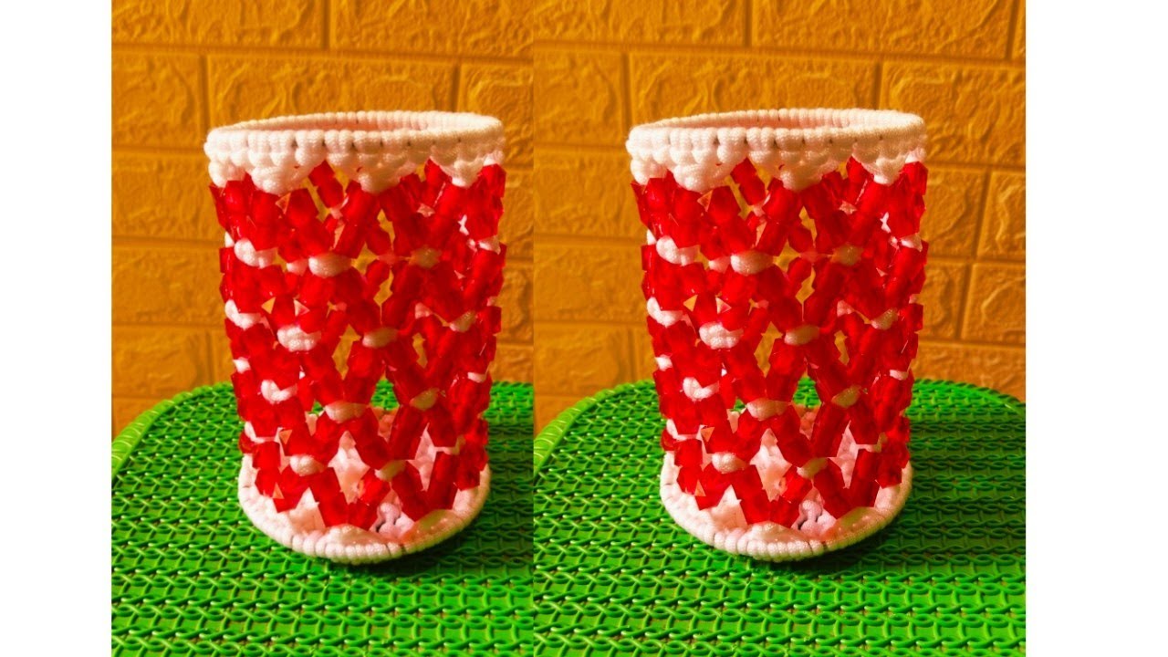 How to make macrame beaded flower pot & diya holder pen holder - YouTube