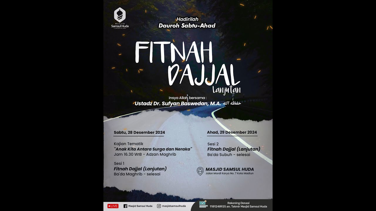 [LIVE] Kajian Spesial, bersama ustadz Dr. Sufyan Baswedan, Lc.,MA - YouTube