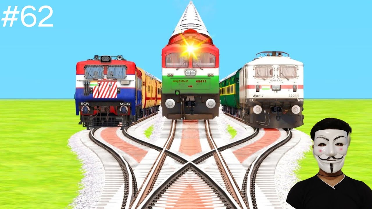 3 TRAINS VERY FAST RUNNING ON BUMPY RAILWAY TRACKS 😱 BRANCHED RAILROAD ...