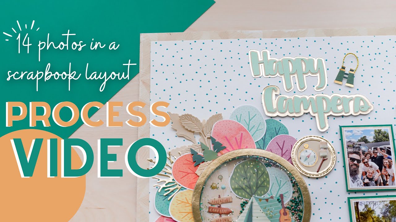 Scrapbook Process Layout | How to put 14 photos in a layout | Shaker | Camping Scrapbook Layout ...