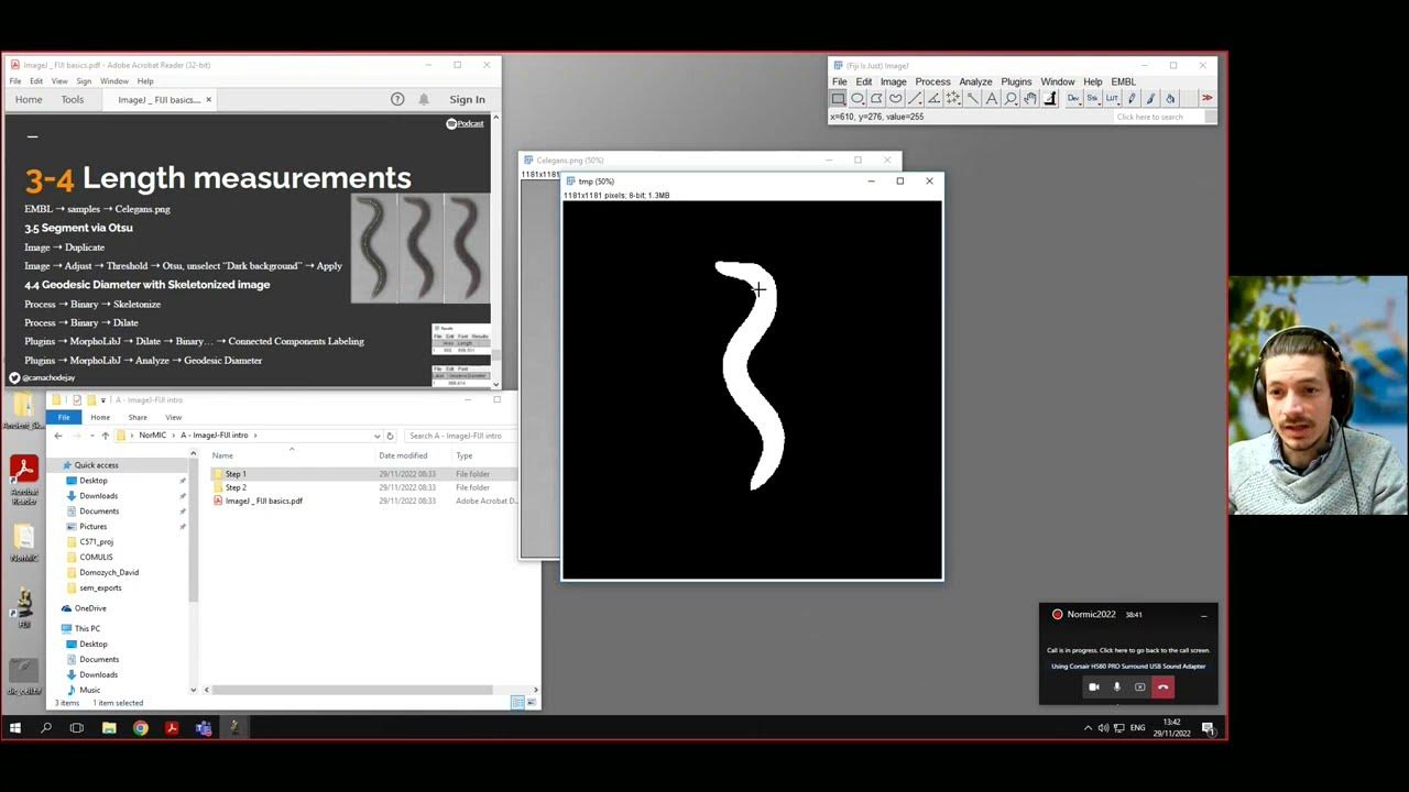 FIJI ImageJ Measuring the length of an object via geodesic diameter Normic2022 - YouTube