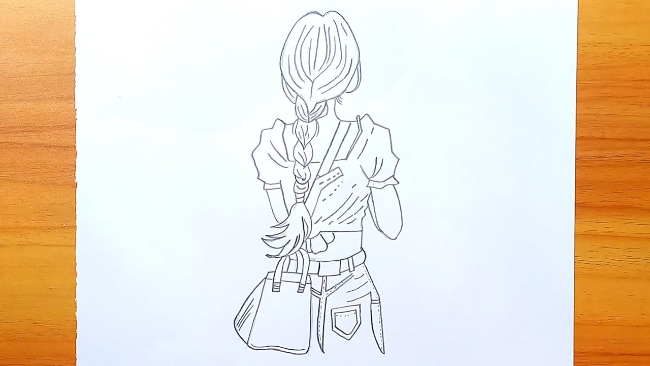 How to draw a girl with sling bag for beginners || Step by step drawing ...
