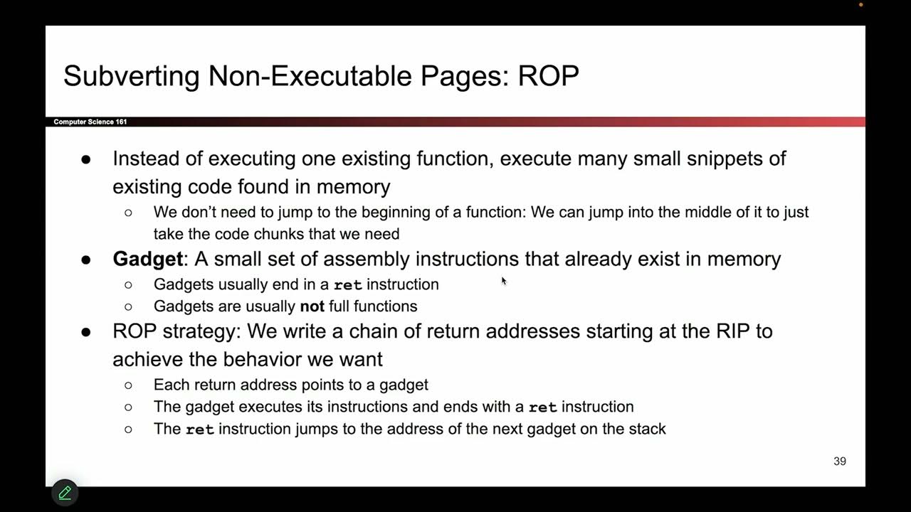 [MemSafety4, Video 9] Return-Oriented Programming Overview - YouTube