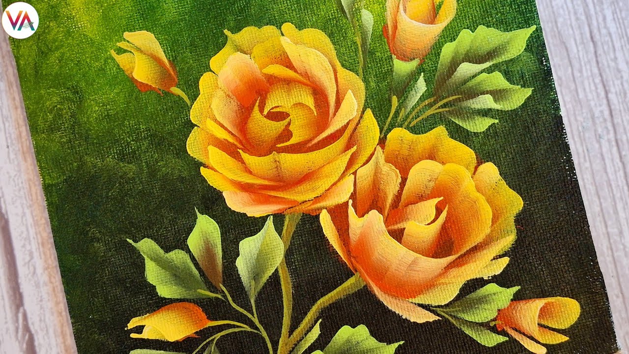 Acrylic Painting On Canvas | One Stroke Roses Painting For Beginners ...