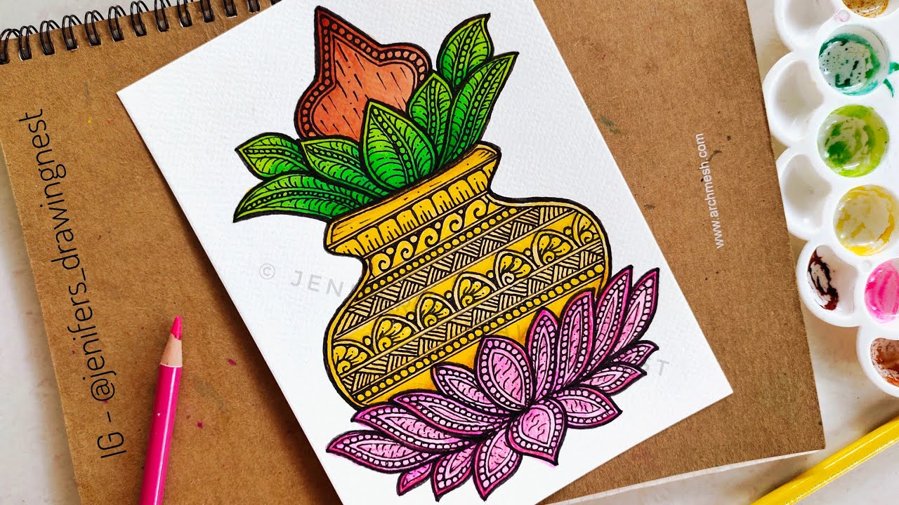 ugadi mandala art | kalash mandala art | ugadi drawing | ugadi kalasam ...