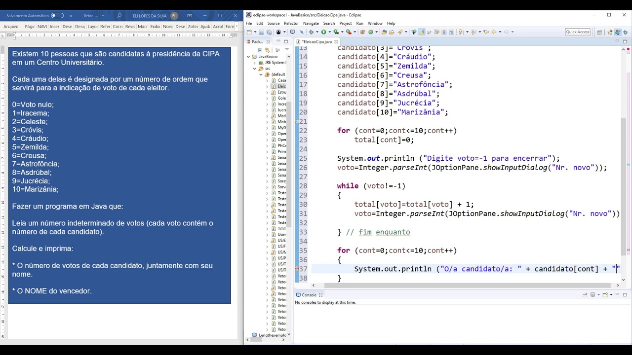 Java Básico vetor correção de exercício eleições CIPA - YouTube