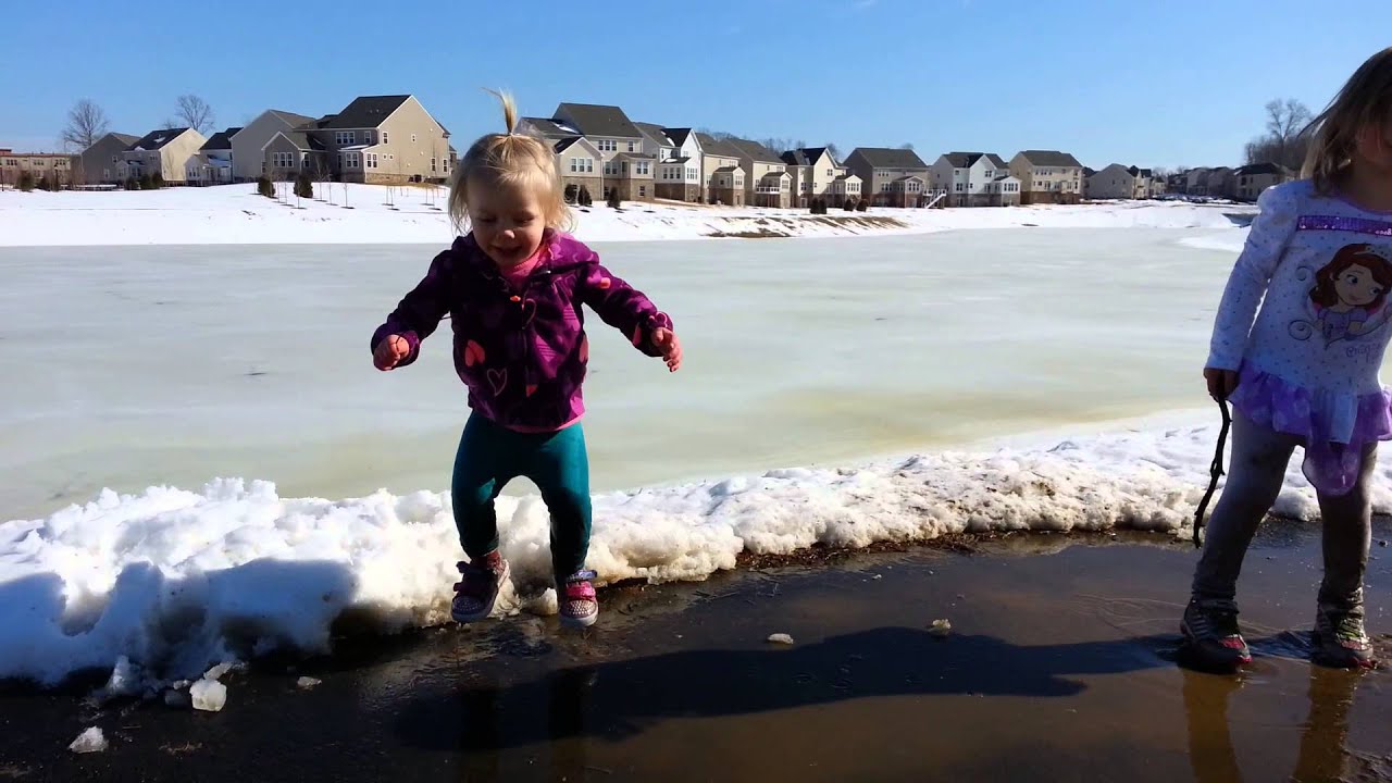 Warm winter snow puddle splashing - YouTube