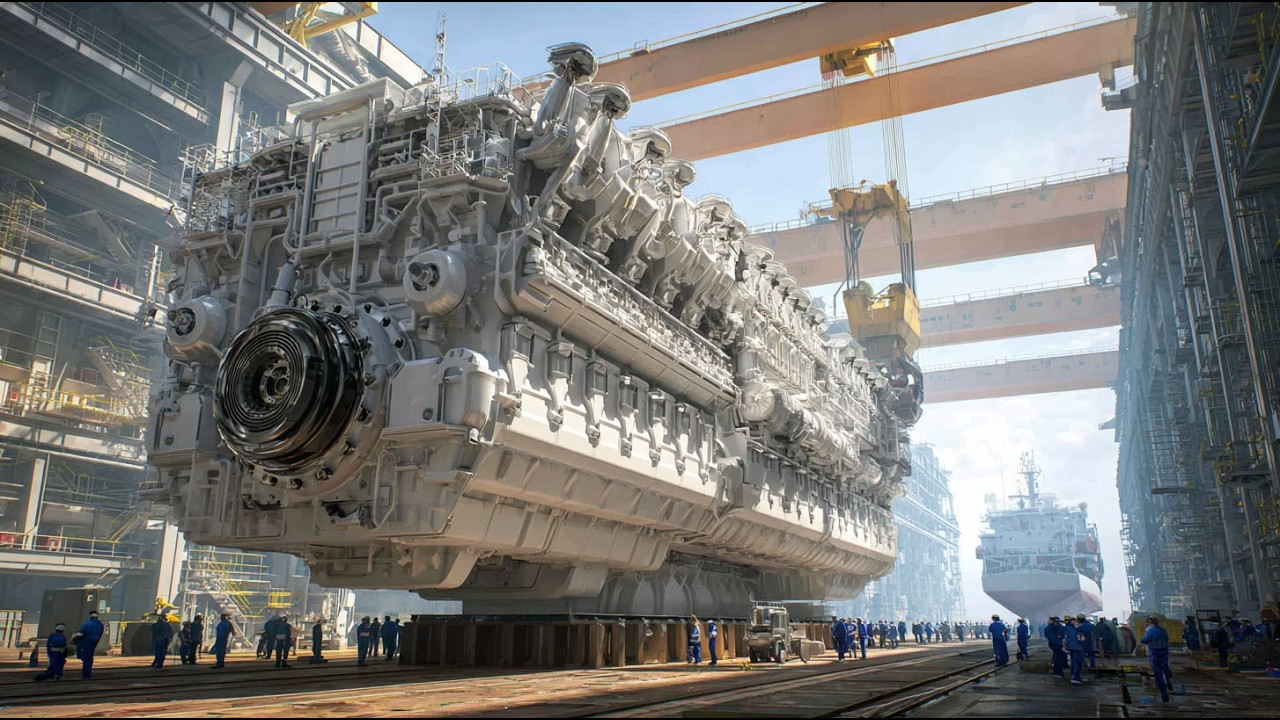 How Giant Engine Is Installed For Giant Ship. Industrial Manufacturing ...
