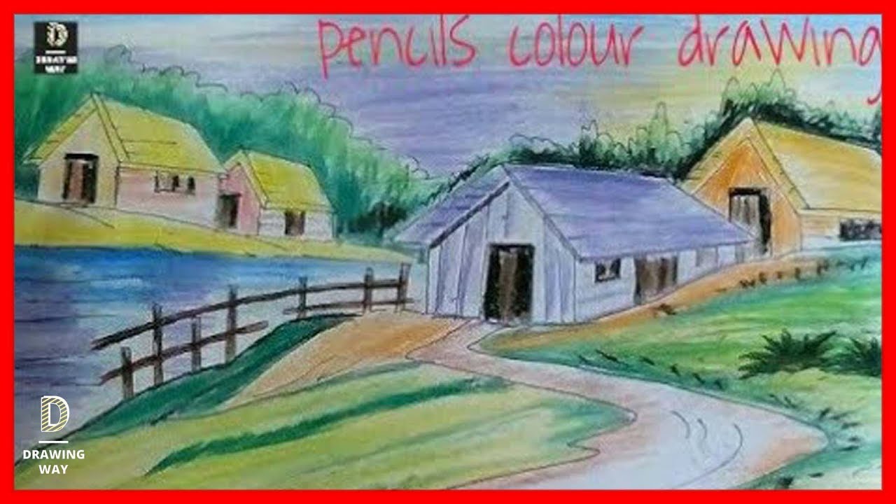 How to draw scenery of nature step by step - YouTube