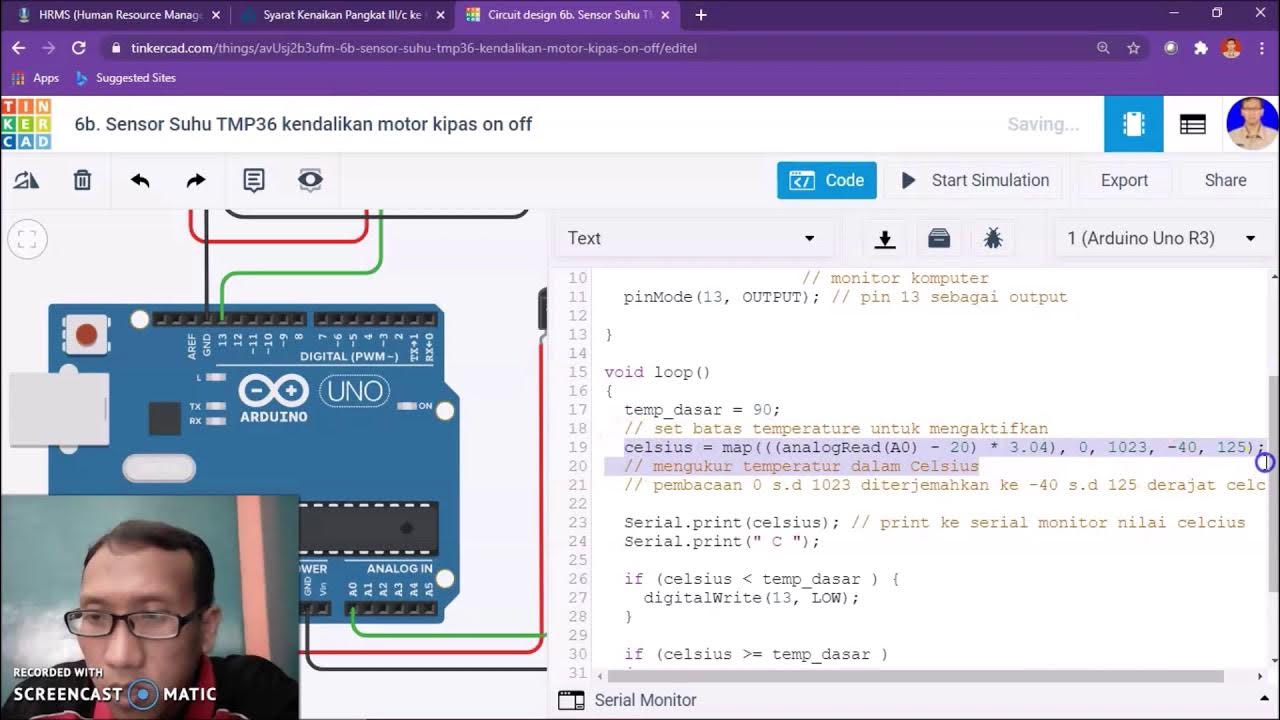 36. Simulasi Tinkercad Arduino- Sensor Suhu TMP36 utk motor blower ...