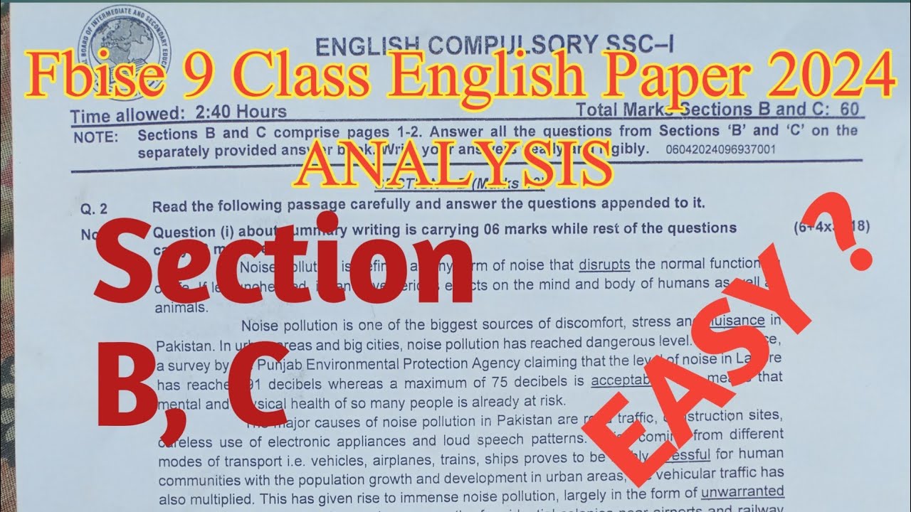 Fbise 9 Class English Paper Analysis | Fbise 9 Class English Paper ...
