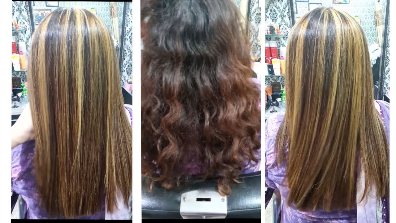 easy method of highlights+base colour#step by step#hair streaking full ...