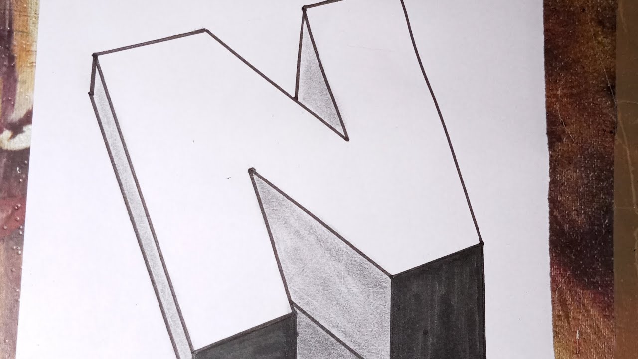 easy 3d letter N drawing on the paper round - YouTube