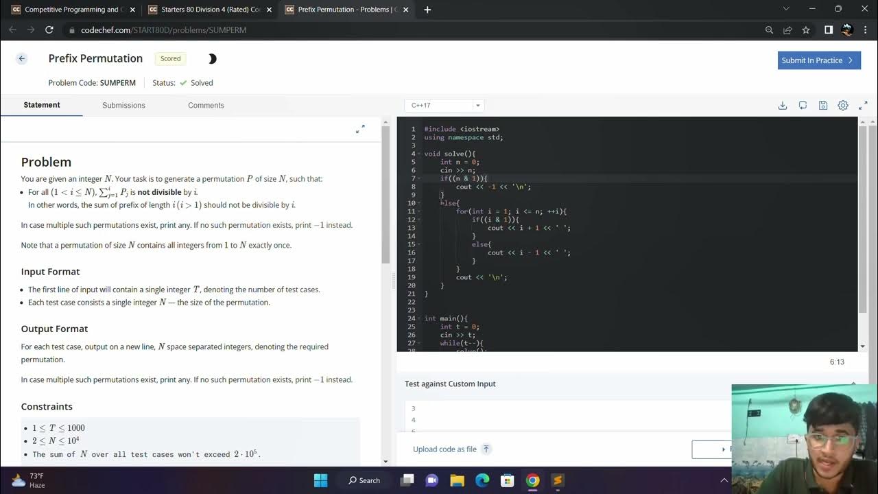 Problem - Prefix Permutation | CodeChef | Starters - 80 - YouTube