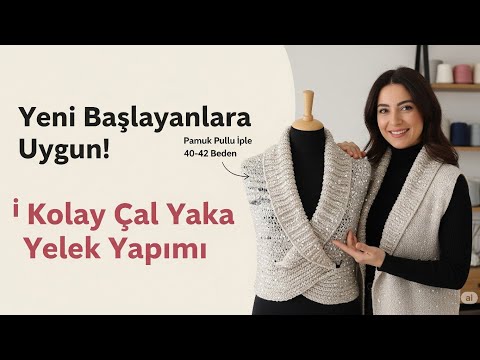 Örgüye Yeni Başlayanlar İçin Kolay Şal Yaka Yelek Yapımı! 🧶 Pamuk Pullu İple Şık Tasarım