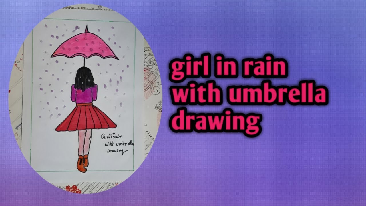 How to draw a girl in rain with umbrella drawing || very easy drawing ...