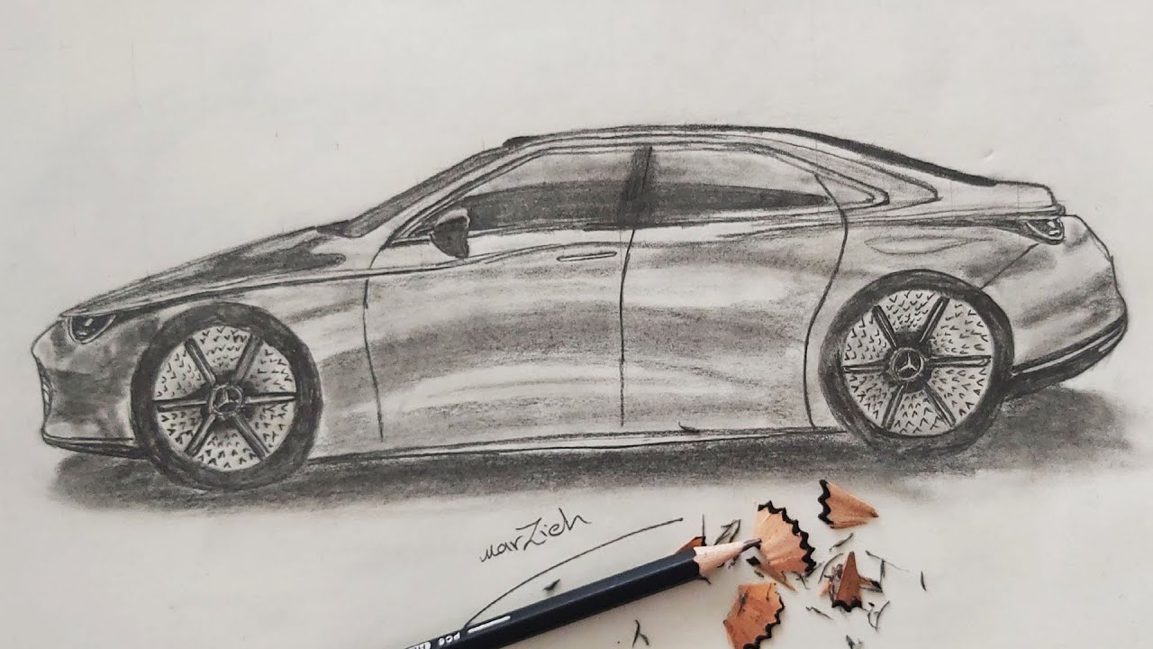 Mercedes Benz car drawing tutorial with pencil - YouTube