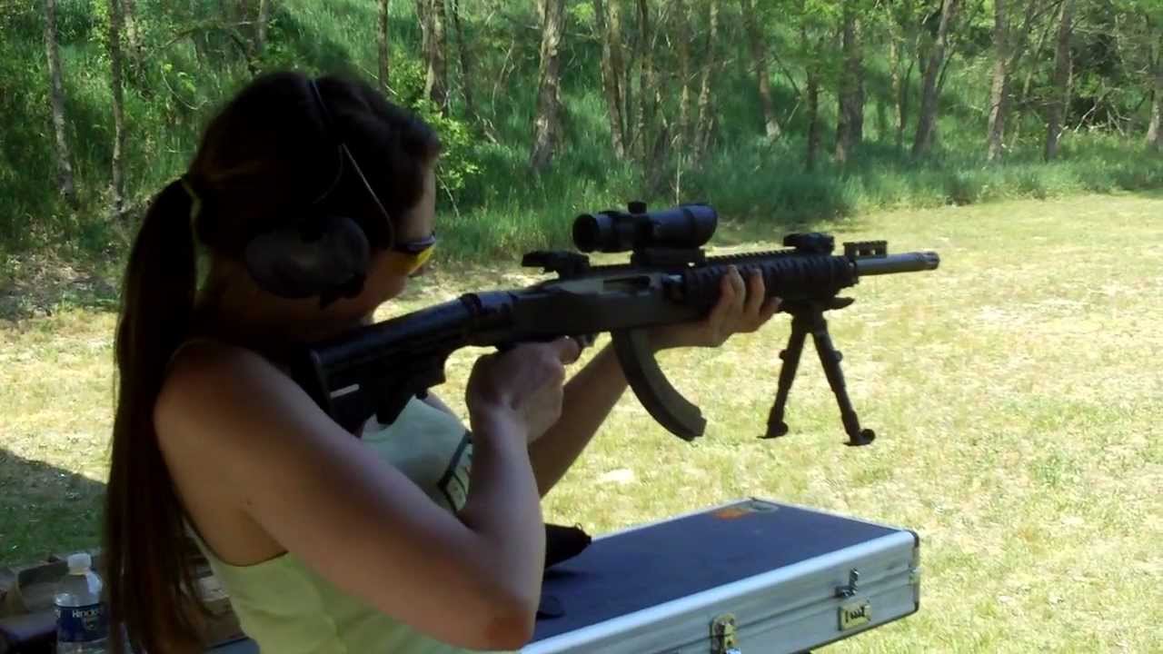 Sexy Girl Veronica Shooting a Tactical Ruger 10/22 with Brushnell Red ...