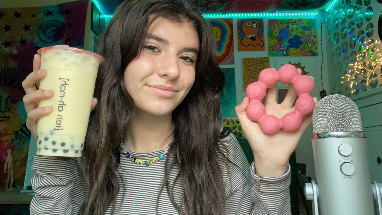 [ASMR] DRINKING BOBA+MOCHI DONUT 🧋 - YouTube