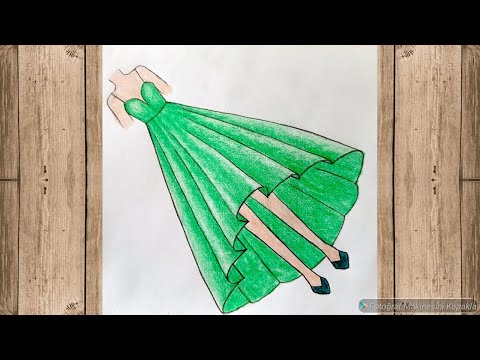 Yeşil abiye elbise çizimi ✍️ Çok kolay adım adım elbise çizimi ❤️