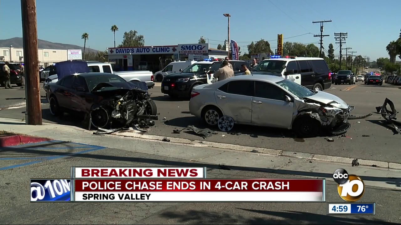 Chase ends in four-car crash in Spring Valley - YouTube