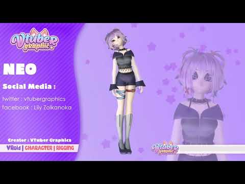 NEO - 3D Vroid Model With Navy Blue Jacket and Sweet Kawaii  Design Ready to Adopt, Vtuber, Streamer