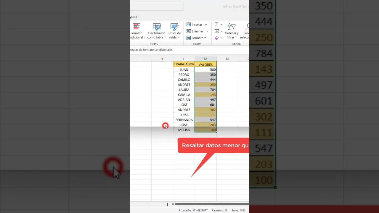 como usar formato condicional para resaltar datos menor que en Excel (Formato condicional) - YouTube
