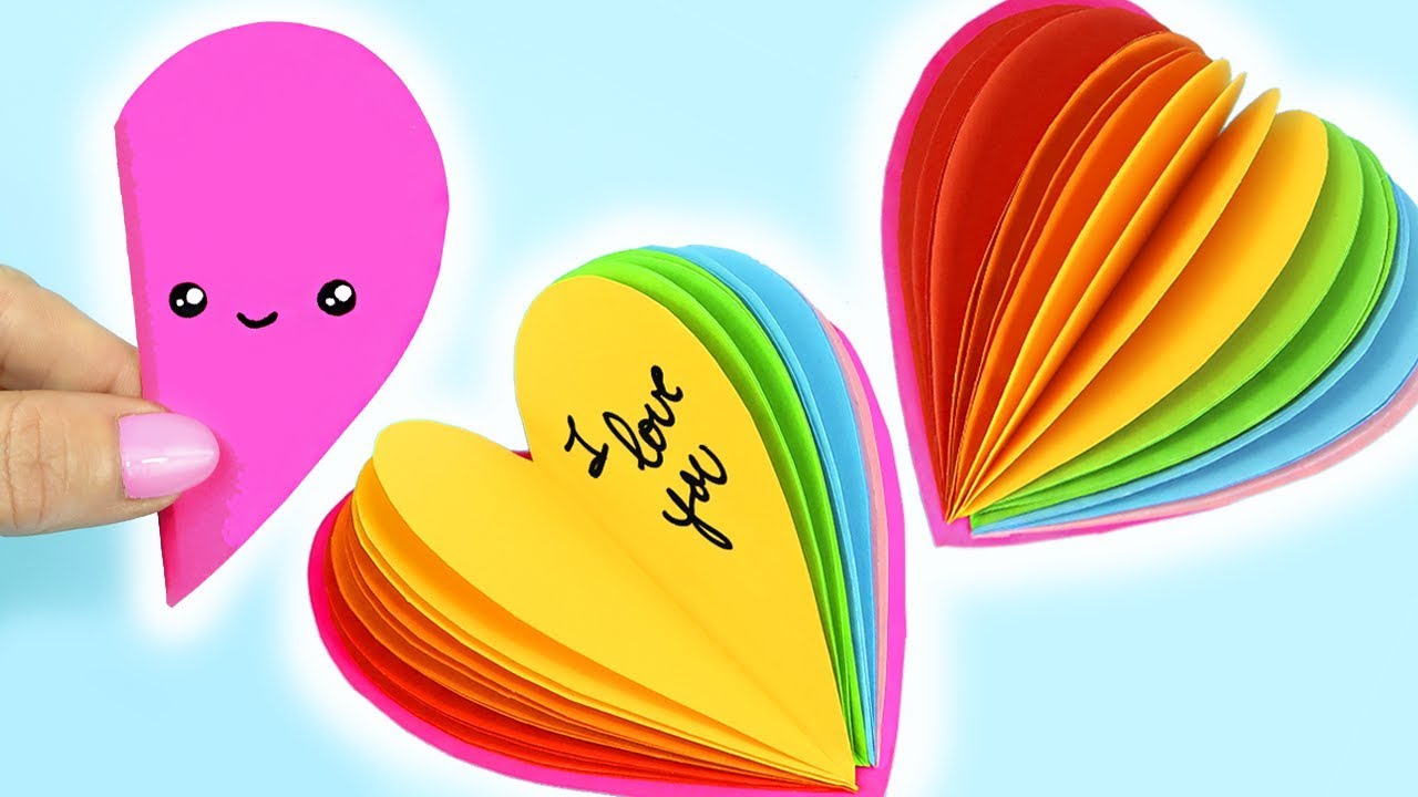 DIY MINI NOTEBOOK RAINBOW HEART SHAPE - YouTube