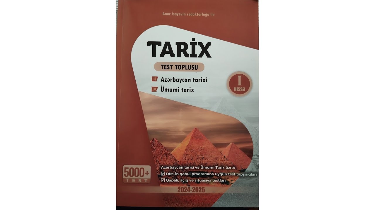 Tarix(Anar İsayev) yeni test toplusu cavabları 1-ci hissə 2024-2025 ...