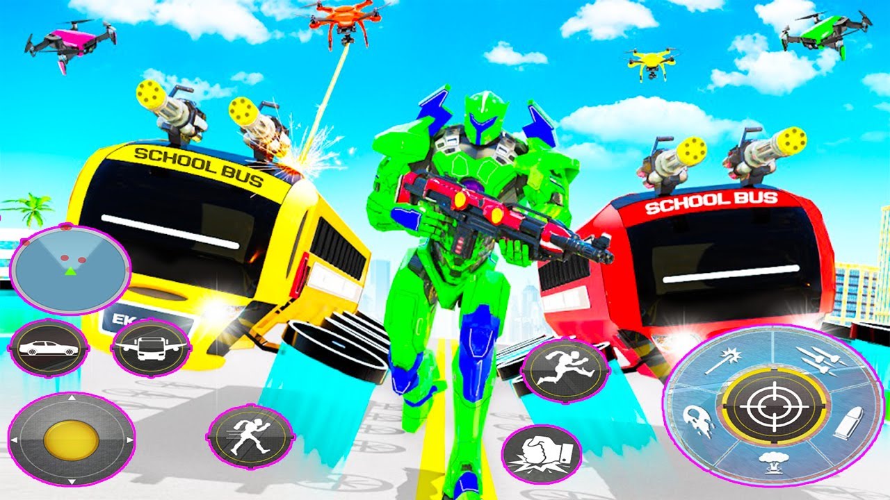 Flying School Bus Robot : Hero Robot Games - Android GamePlay #2 - YouTube