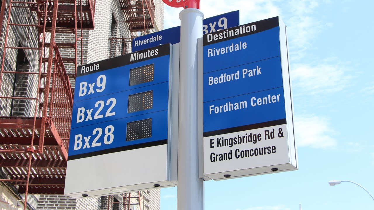 New "Countdown Clock" Bus Stop Sign at Kingsbridge Road and Grand ...