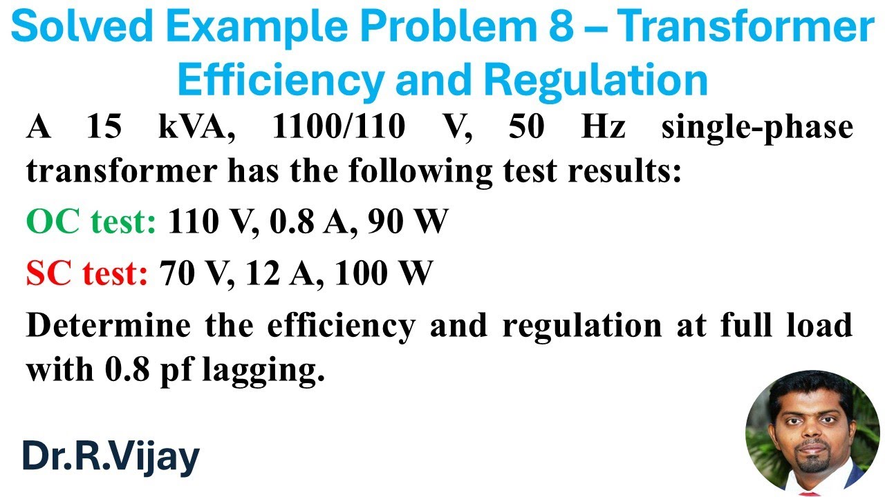 Solved Example Problem 8 – Transformer Efficiency and Regulation #bee - YouTube