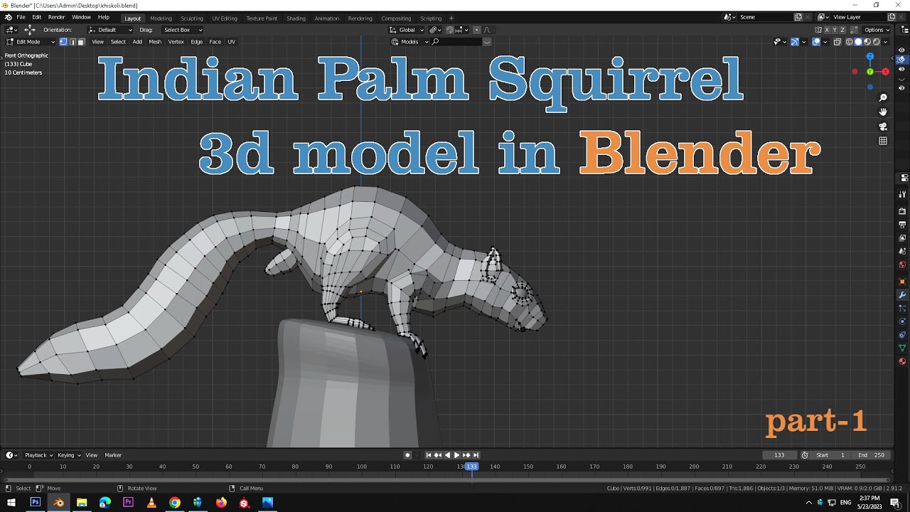 indian palm squirrel 3d model in blender/khiskoli/gilhari/松鼠/l'écureuil ...