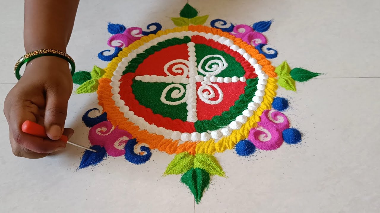 Quick Rangoli Design | Rangoli Design in 2 minutes | झटपट सोपी रांगोळी ...